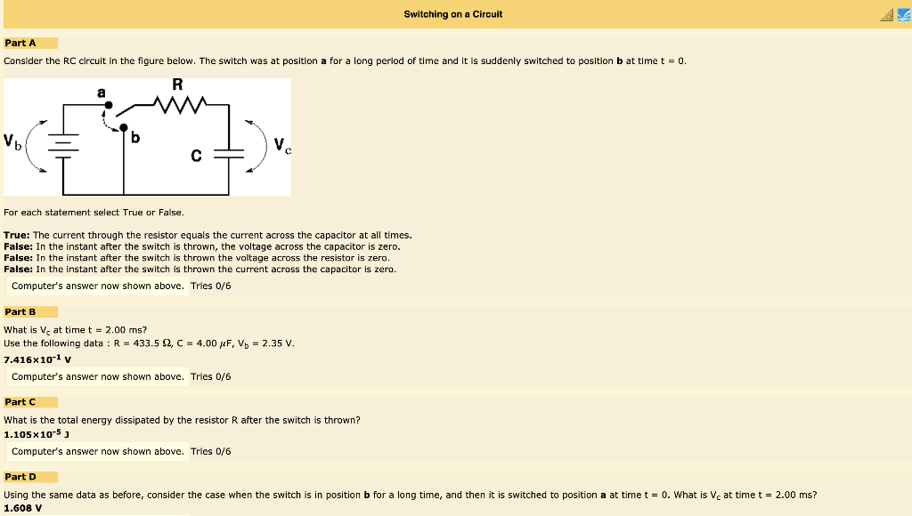 Solved Switching on a Circuit Part A Consider the RC circuit | Chegg.com