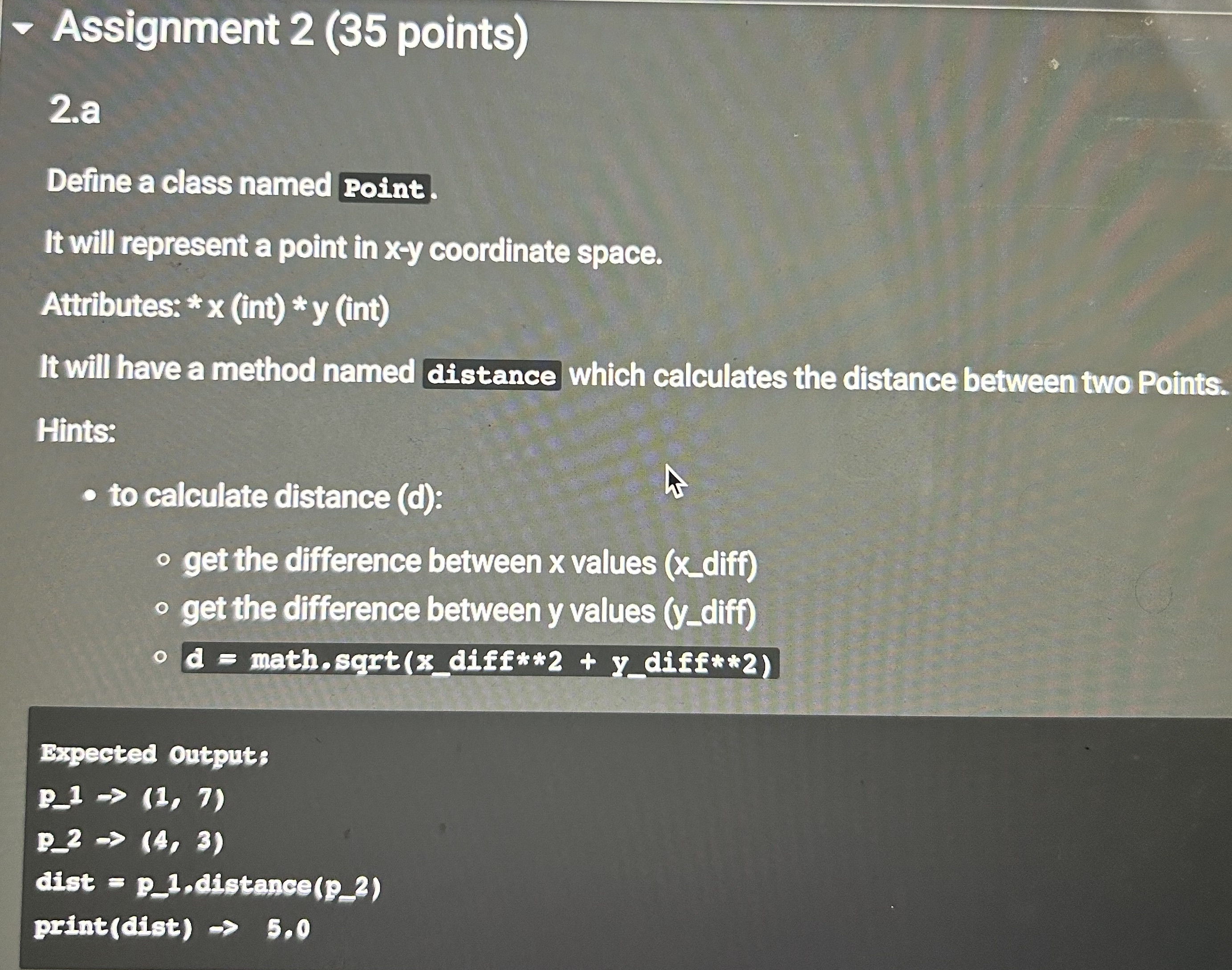 Solved 2.a Define a class named Point. It will represent a | Chegg.com