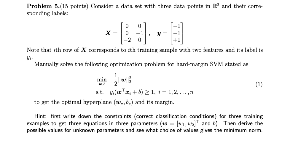 Problem 5.15 points) Consider a data set with three | Chegg.com