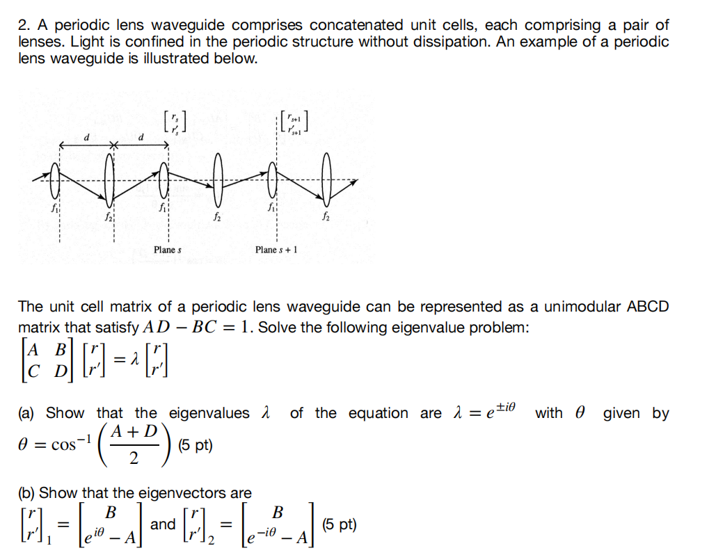Solved 2. A periodic lens waveguide comprises concatenated | Chegg.com Solved 2. A periodic lens waveguide comprises concatenated | Chegg.com