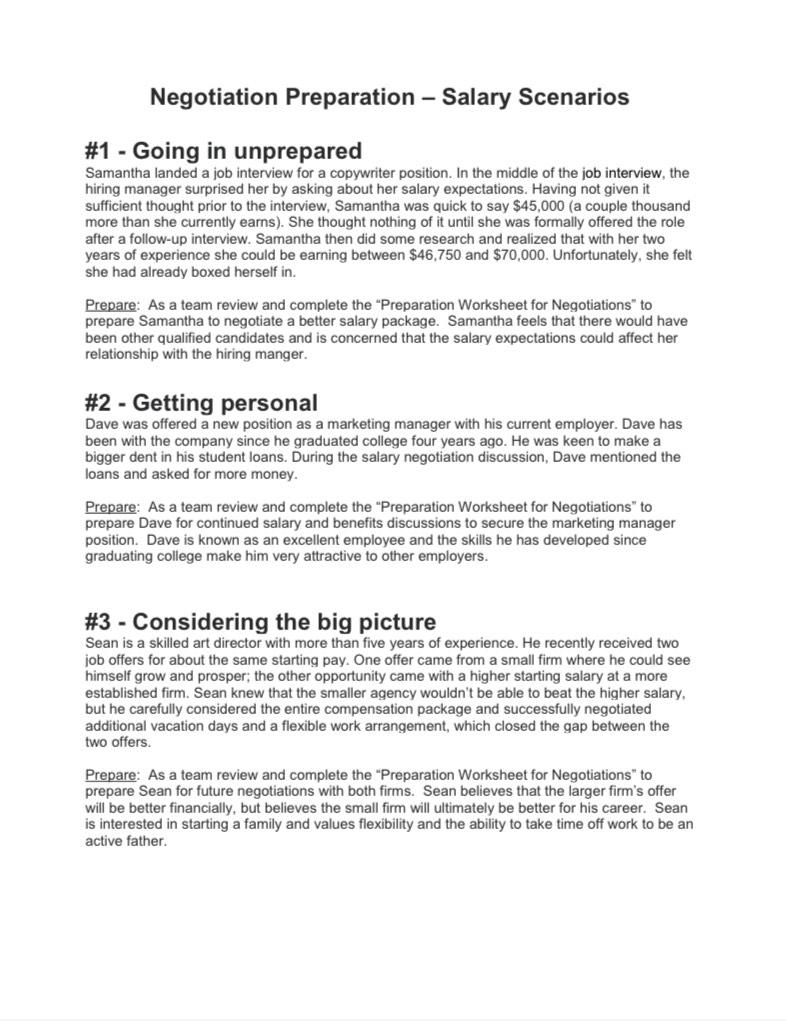 Solved Preparation Worksheet For Negotiations Assessment of | Chegg.com