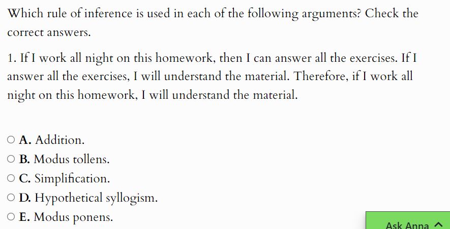 Which rule of inference is used in each of the | Chegg.com