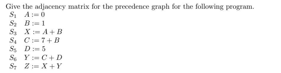 Solved Give the adjacency matrix for the precedence graph | Chegg.com