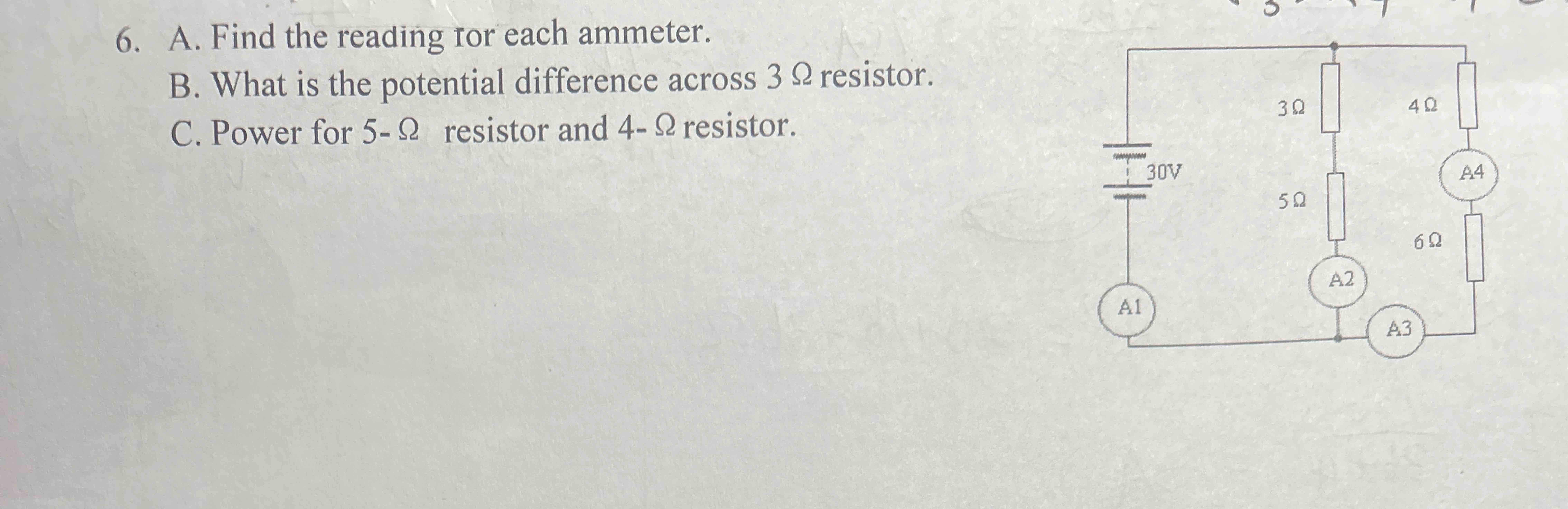 Solved A. ﻿Find the reading ror each ammeter. B. ﻿What is | Chegg.com