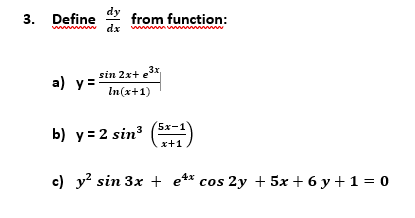 Solved 3. Define dy from function: www dx wwwwwwwwwwwwwww 3x | Chegg.com