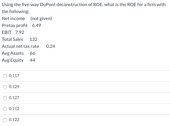 Solved Using the five-way DuPont deconstruction of ROE, what | Chegg.com