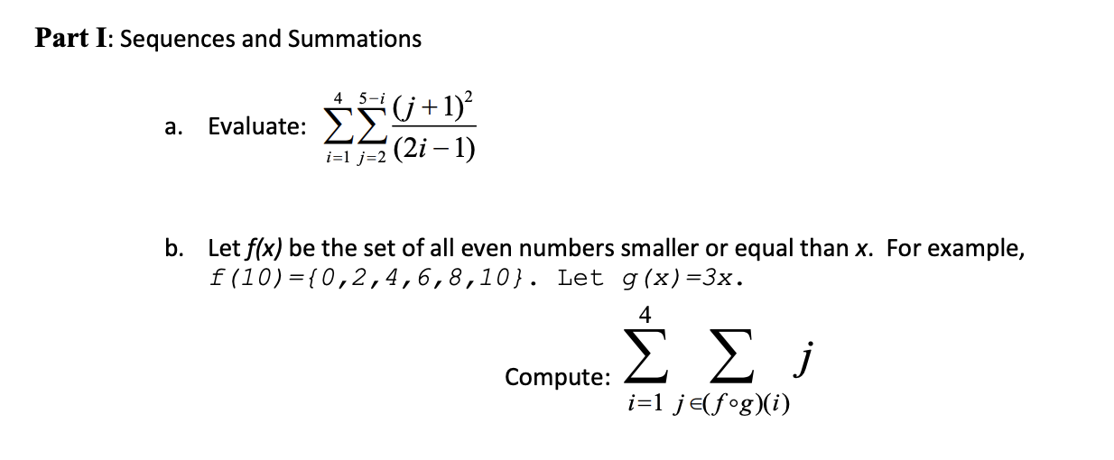 Solved Part I: Sequences and Summations 4 5- a. Evaluate: | Chegg.com