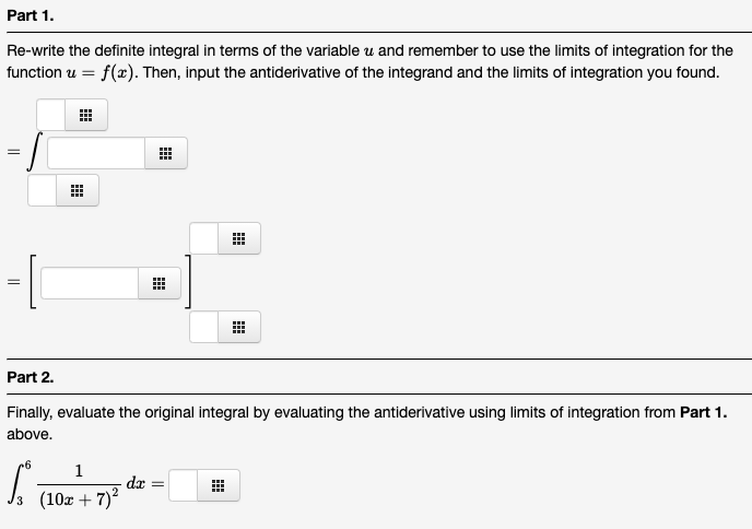 Solved Part 1. Re-write the definite integral in terms of | Chegg.com