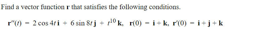 Solved Find a vector function r that satisfies the following | Chegg.com
