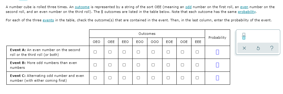 Solved A number cube is rolled three times. An outcome is | Chegg.com