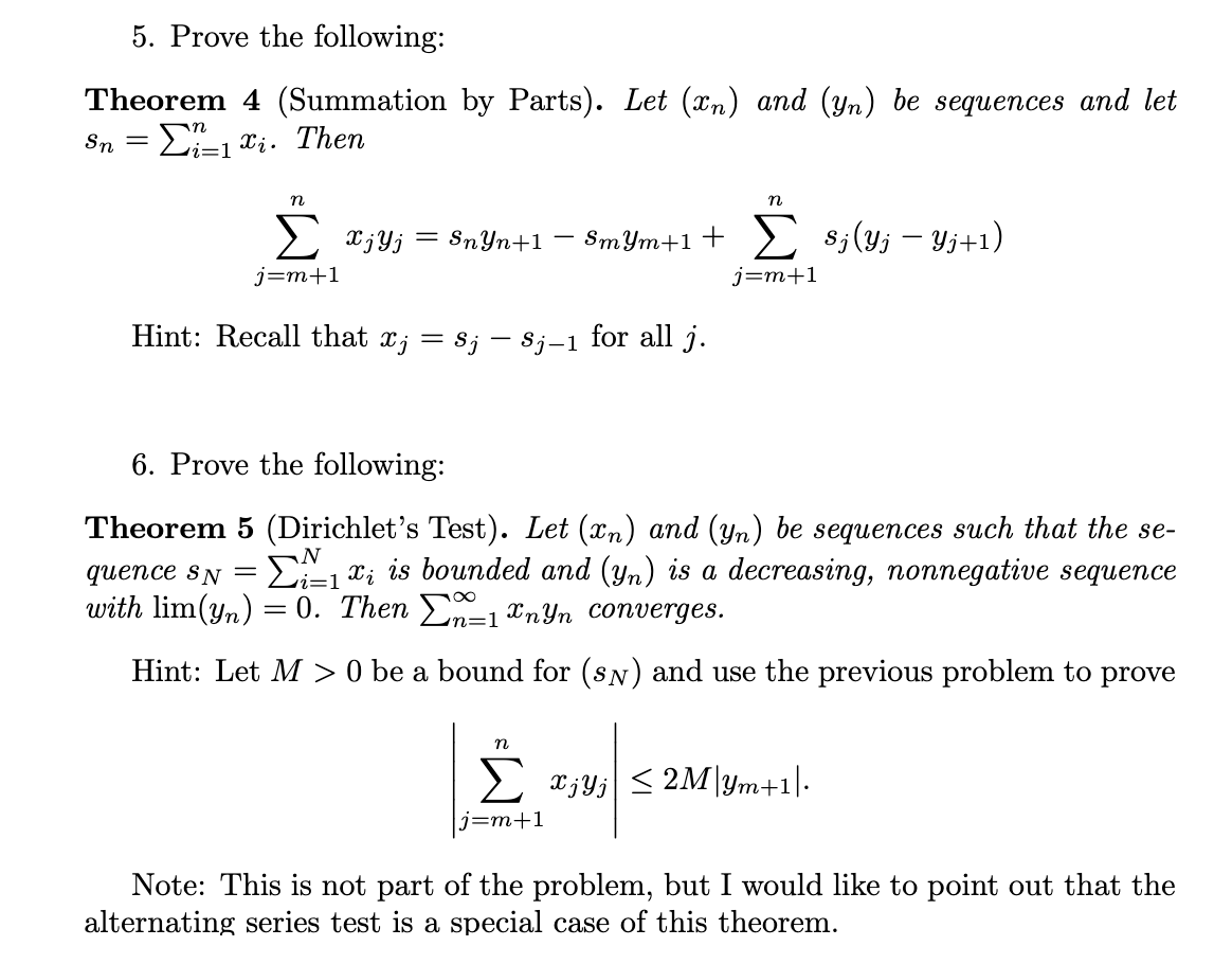 Solved 5. Prove the following: Theorem 4 (Summation by | Chegg.com