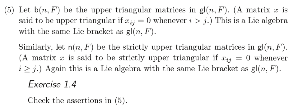 Solved gl(n,F) refers to the general linear algebra, with | Chegg.com