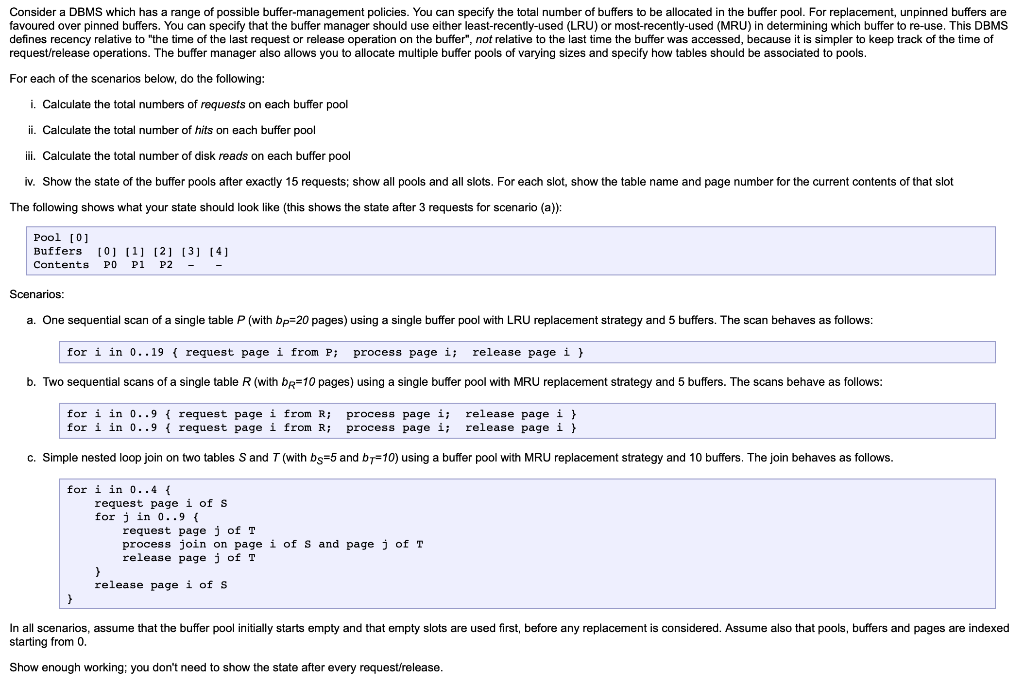 Consider a DBMS which has a range of possible | Chegg.com