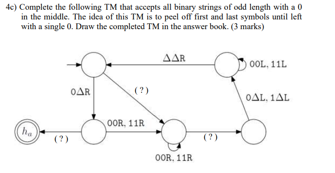 Solved 4c) Complete the following TM that accepts all binary | Chegg.com