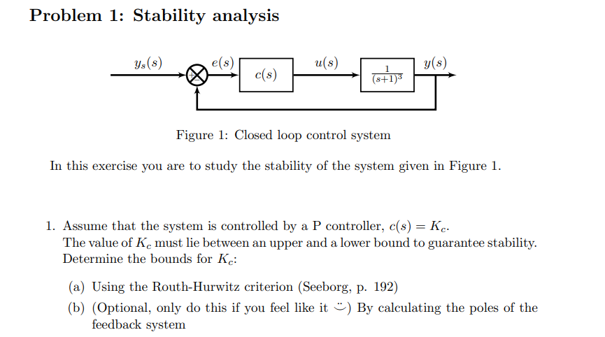 Solved Problem 1: Stability analysis Figure 1: Closed loop | Chegg.com