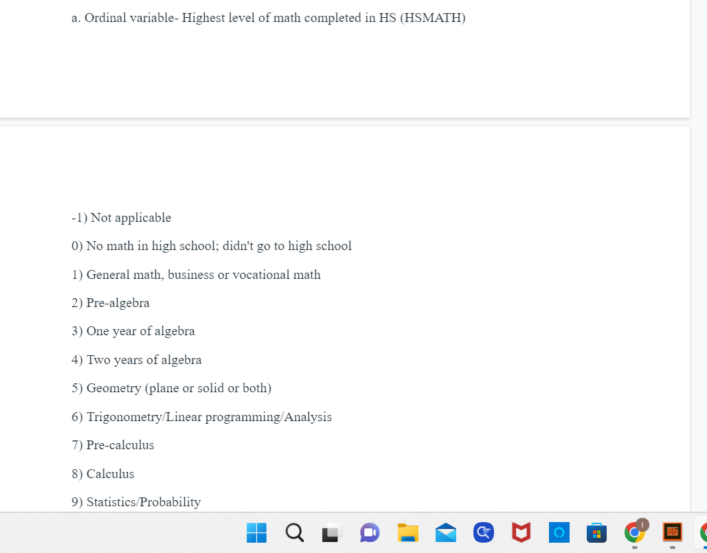 a. Ordinal variable- Highest level of math completed | Chegg.com