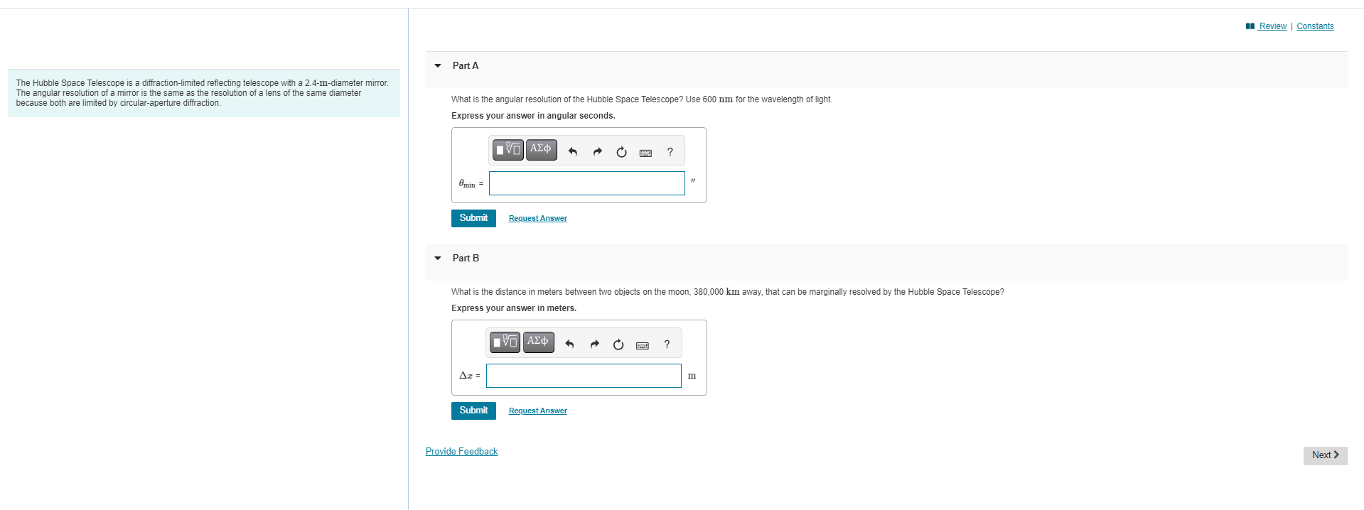 Solved The Hubble Space Telescope is a diffraction-limited | Chegg.com