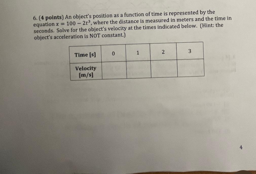 Solved 6. (4 points) An object's position as a function of | Chegg.com