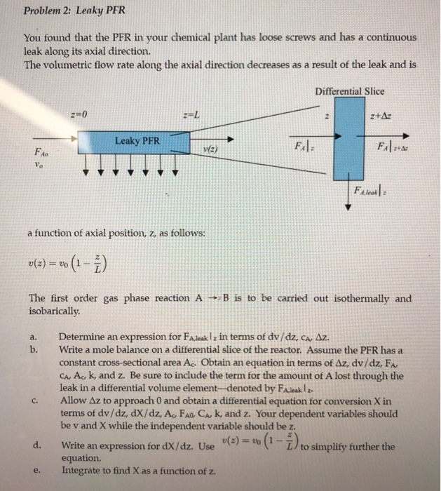 Solved Problem 2: Leaky PFR You found that the PFR in your | Chegg.com