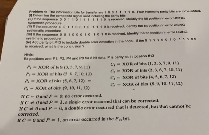 Solved Problem 4: The information bits for transfer are 1 0 | Chegg.com