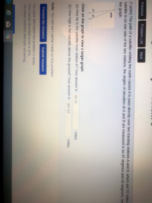 Solved Previous Problem List Next (1 point) The path of a | Chegg.com