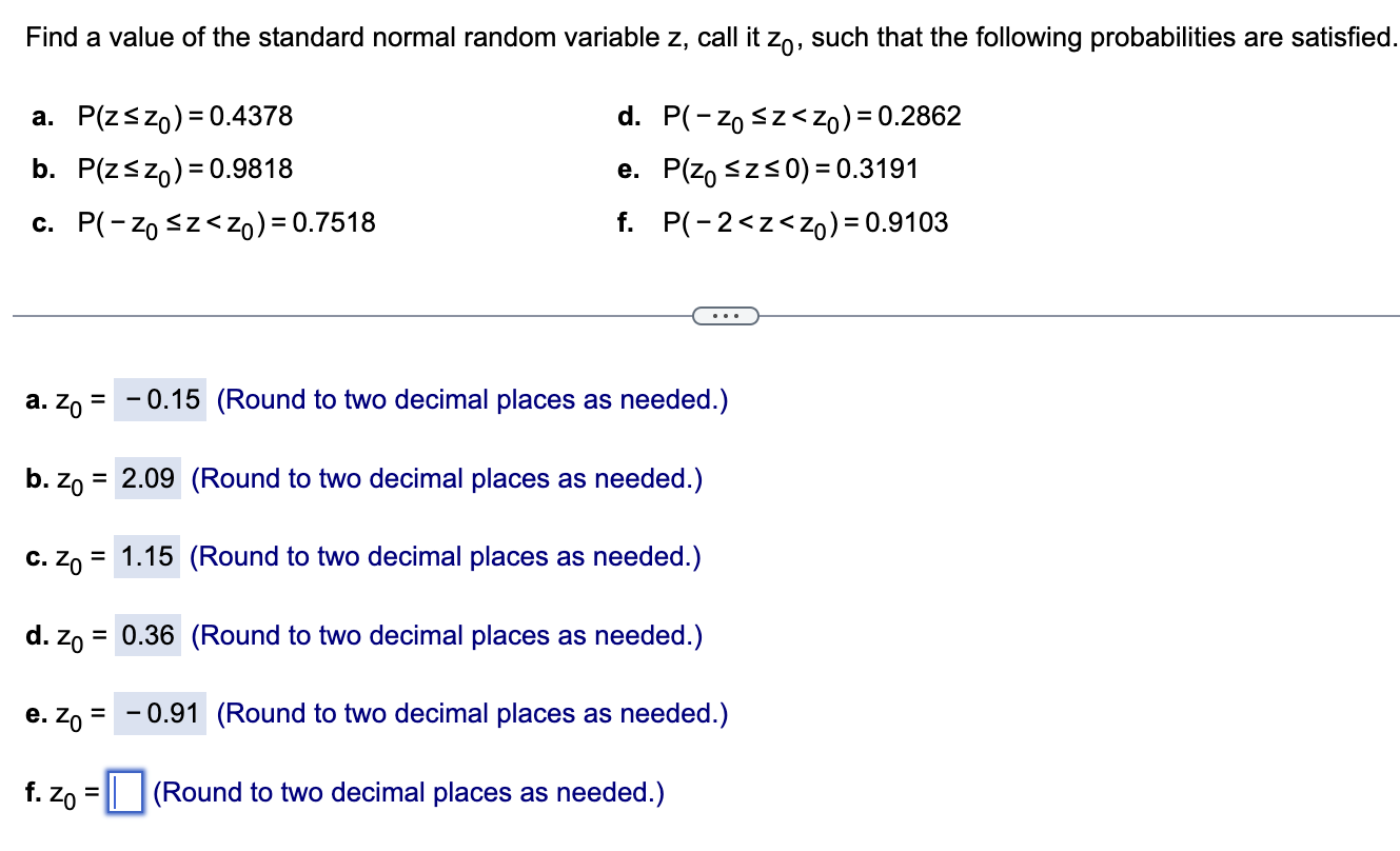Solved Find a value of the standard normal random variable | Chegg.com