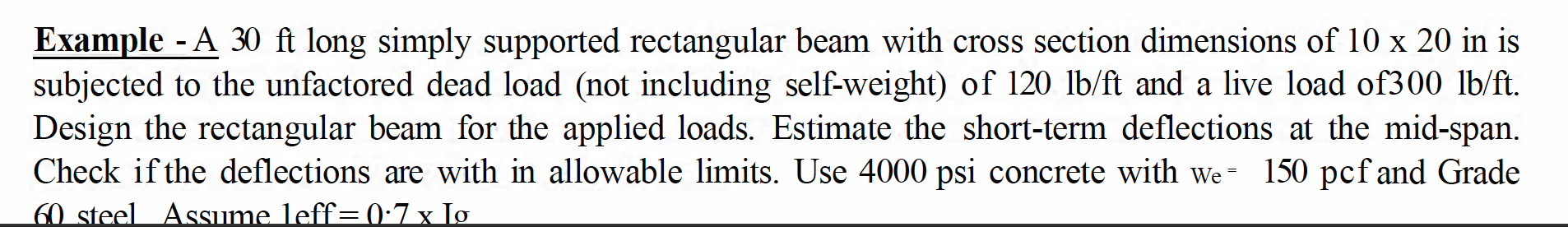 Solved Example - A 30ft long simply supported rectangular | Chegg.com