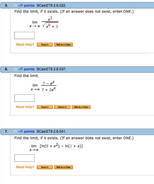 Solved 5. + -/1 points SCalcET8 2.6.022 Find the limit, if | Chegg.com