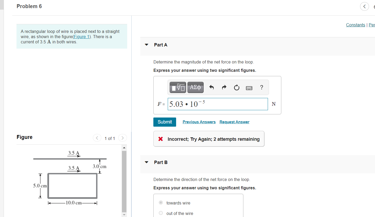 Solved Problem 6 C Constants Per A rectangular loop of wire | Chegg.com
