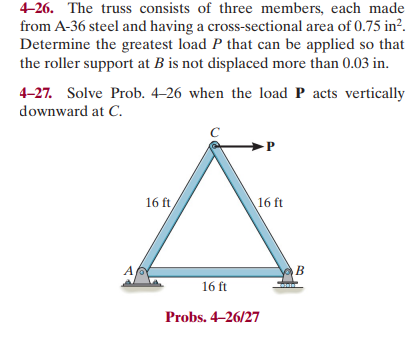 Solved 4-26. The truss consists of three members, each made | Chegg.com