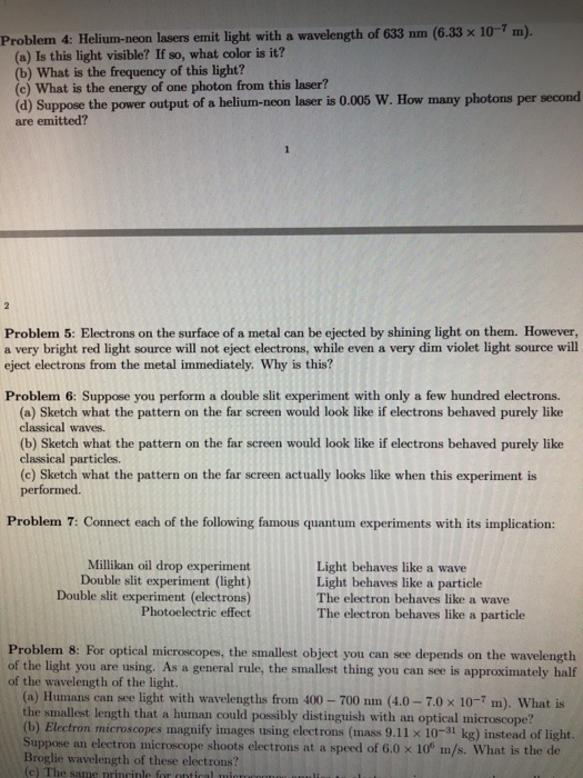 Solved Problem 4: Helium-neon lasers emit light with a | Chegg.com