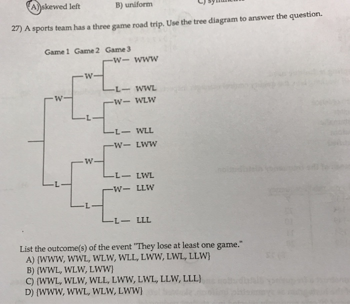 Solved A sport team has a three game road trip. Use the tree | Chegg.com