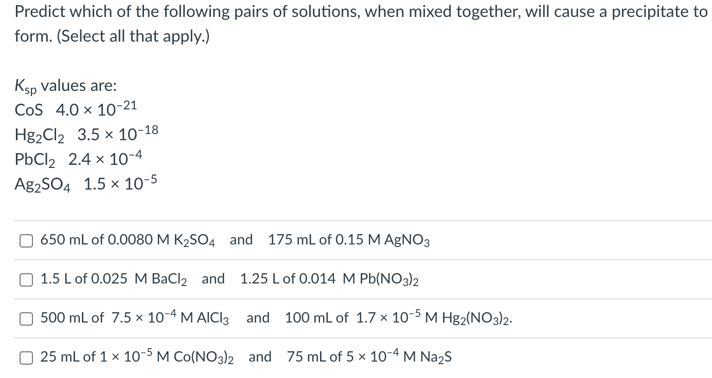 Solved Predict which of the following pairs of solutions, | Chegg.com