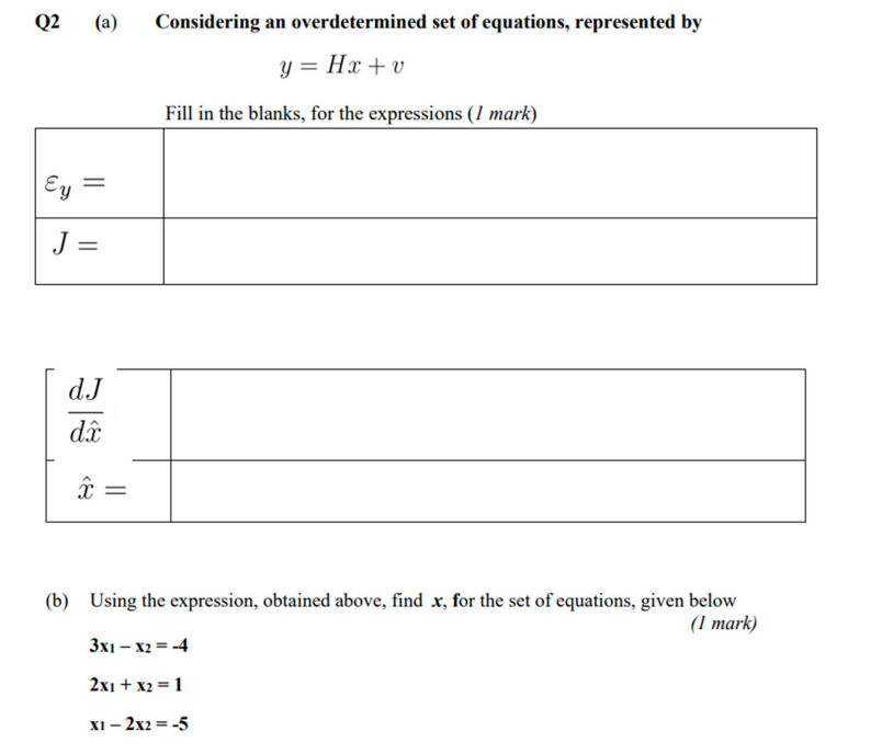 Solved Q2 (a) Considering an overdetermined set of | Chegg.com