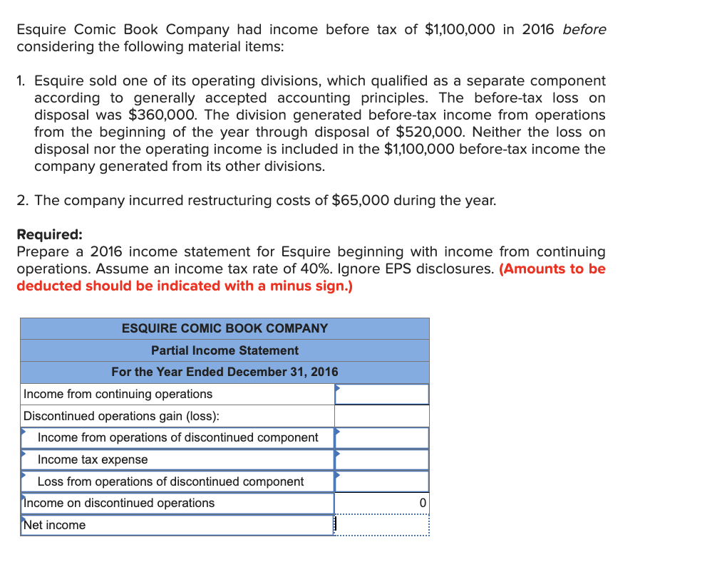 Solved Esquire Comic Book Company had income before tax of | Chegg.com