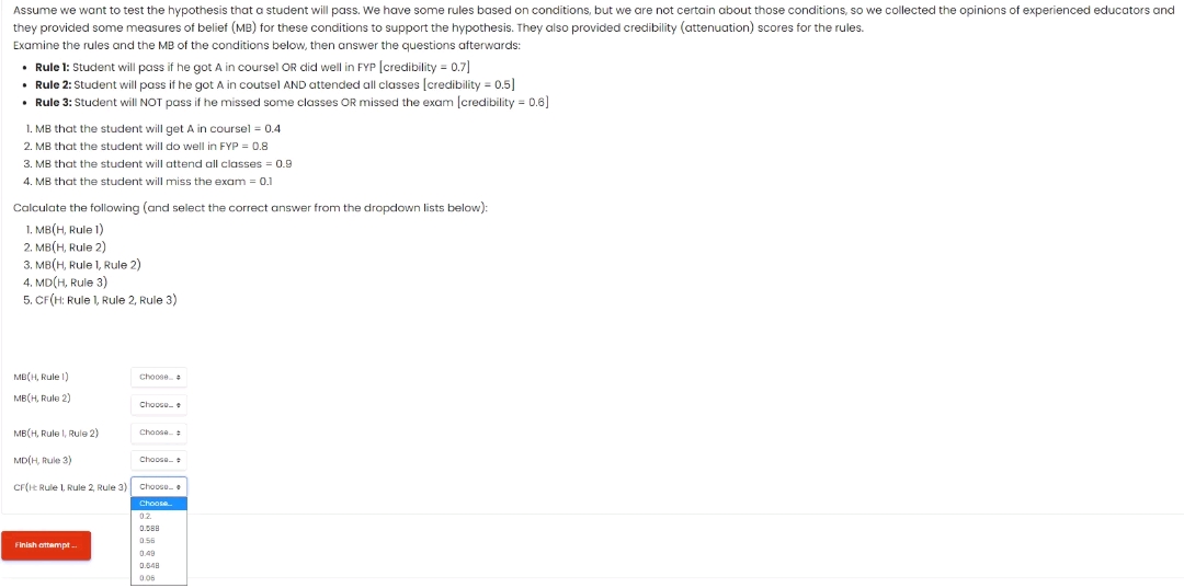 Solved they provided some measures of belief (MB) for these | Chegg.com