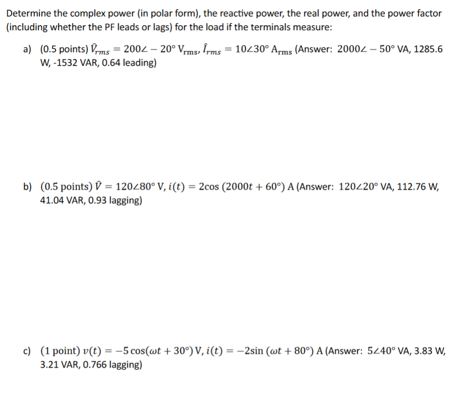 Solved Determine the complex power (in polar form), ﻿the | Chegg.com