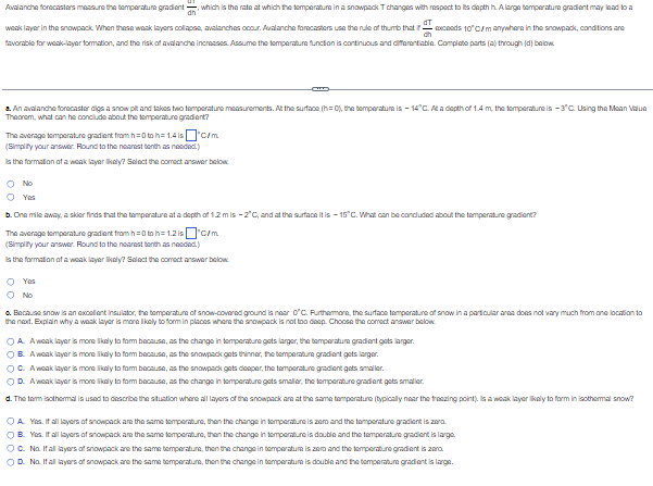 Avalanche forecasters measure the temperatura | Chegg.com