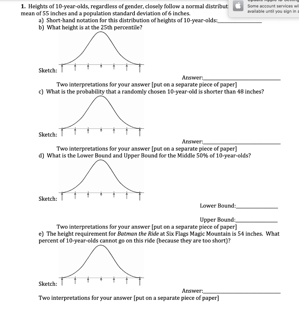 1. Heights of 10 -year-olds, regardless of gender, | Chegg.com