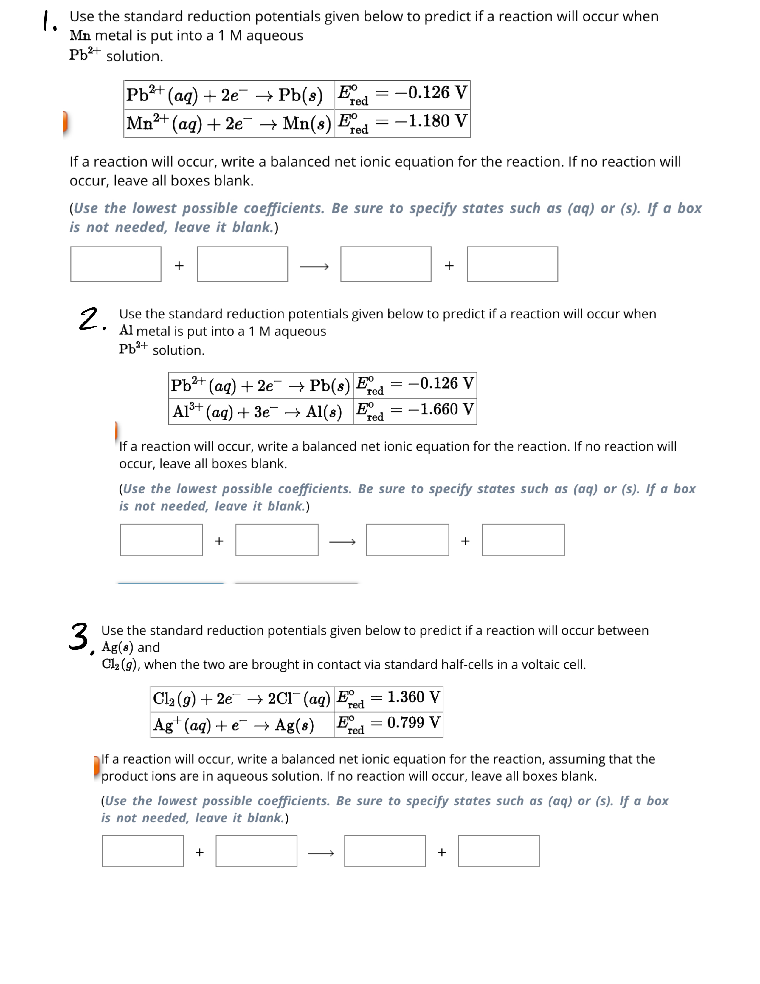 Solved Use the standard reduction potentials given below to | Chegg.com