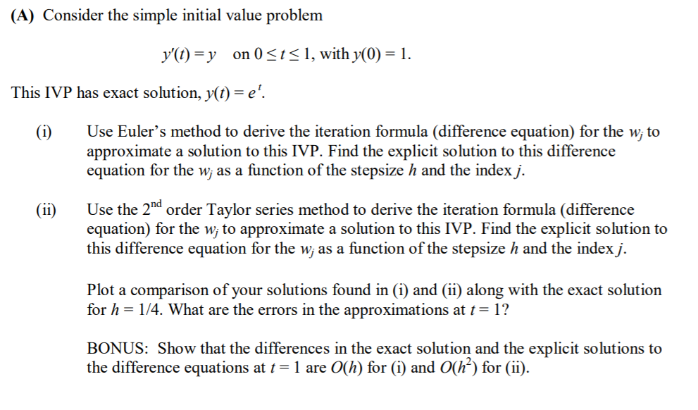Solved (A) Consider the simple initial value problem y'(t) | Chegg.com