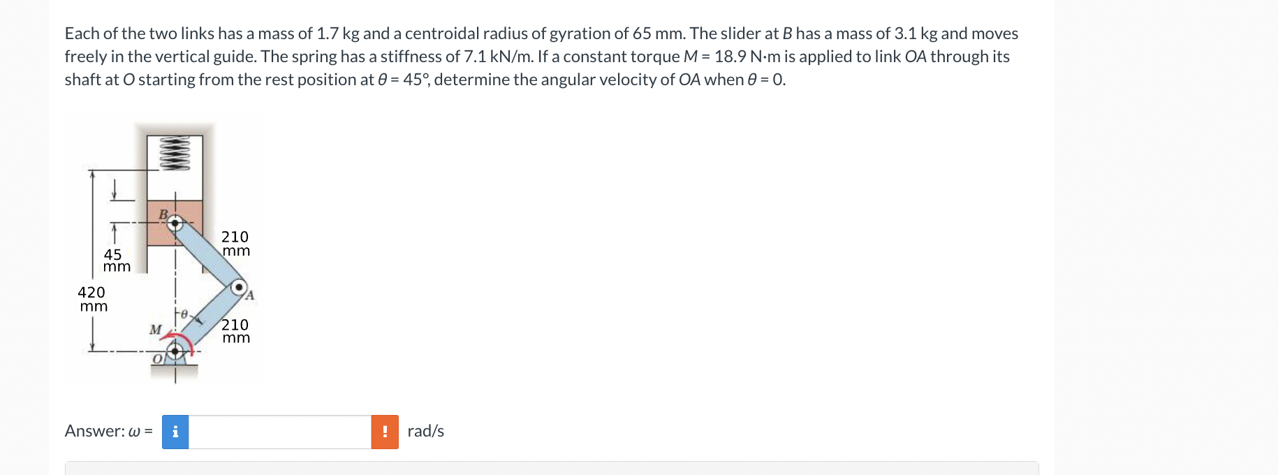 Solved Each of ﻿the two links has a mass of 1.7 kg ﻿and a | Chegg.com