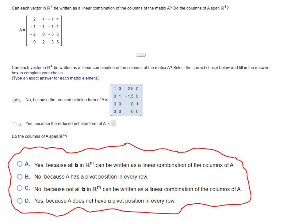 Solved Can each vector in R4 ﻿be written as a linear | Chegg.com