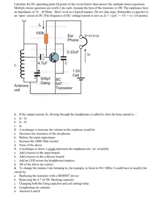 Solved Calculate the DC operating point (Q point) of the | Chegg.com