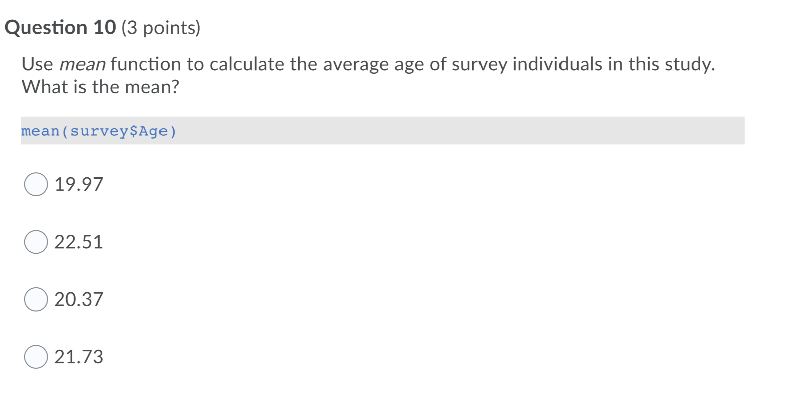Question 10 (3 points) Use mean function to calculate | Chegg.com