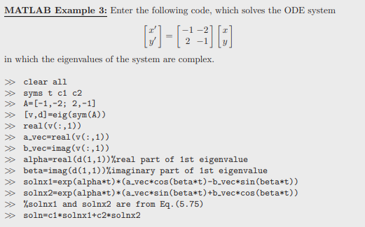 Solved MATLAB Example 3: Enter the following code, which | Chegg.com