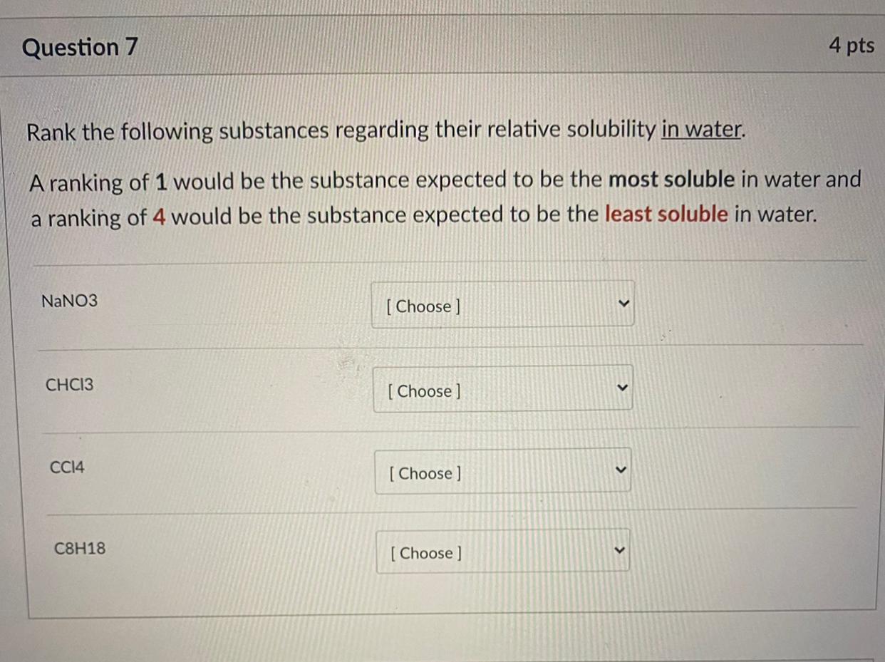 Solved Rank the following substances regarding their | Chegg.com