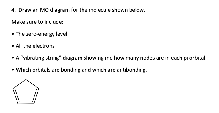 Solved 4. Draw an MO diagram for the molecule shown below. | Chegg.com