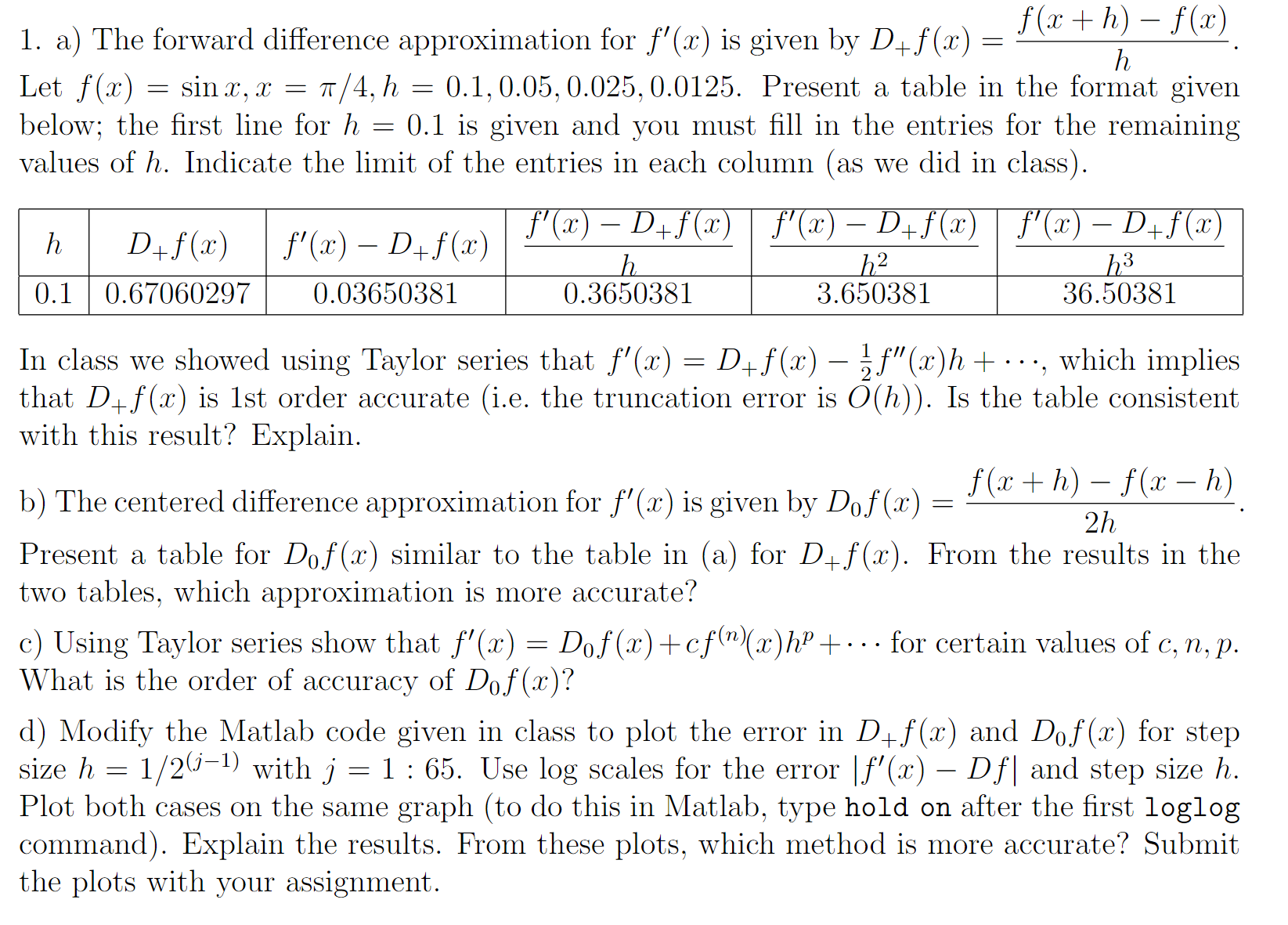 Solved 1. a) The forward difference approximation for f′(x) | Chegg.com