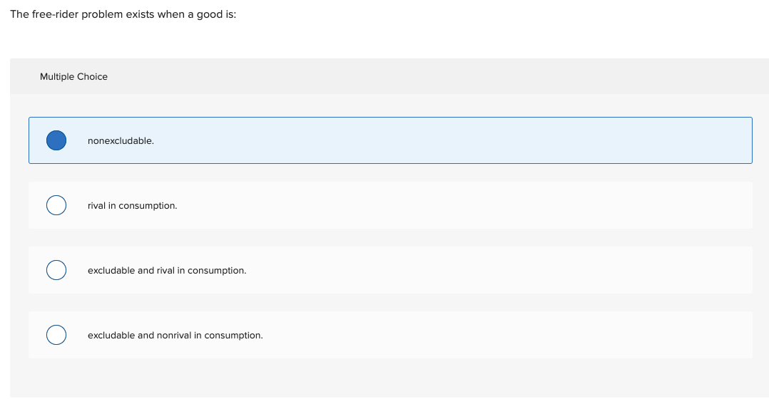 Solved The free-rider problem exists when a good is: | Chegg.com